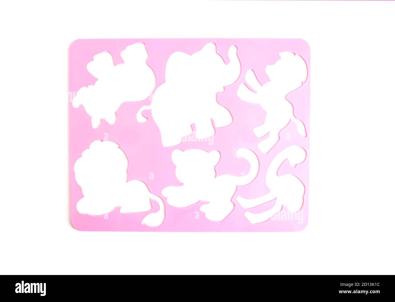 Pink stencil for children with figures of animals on a white background ...
