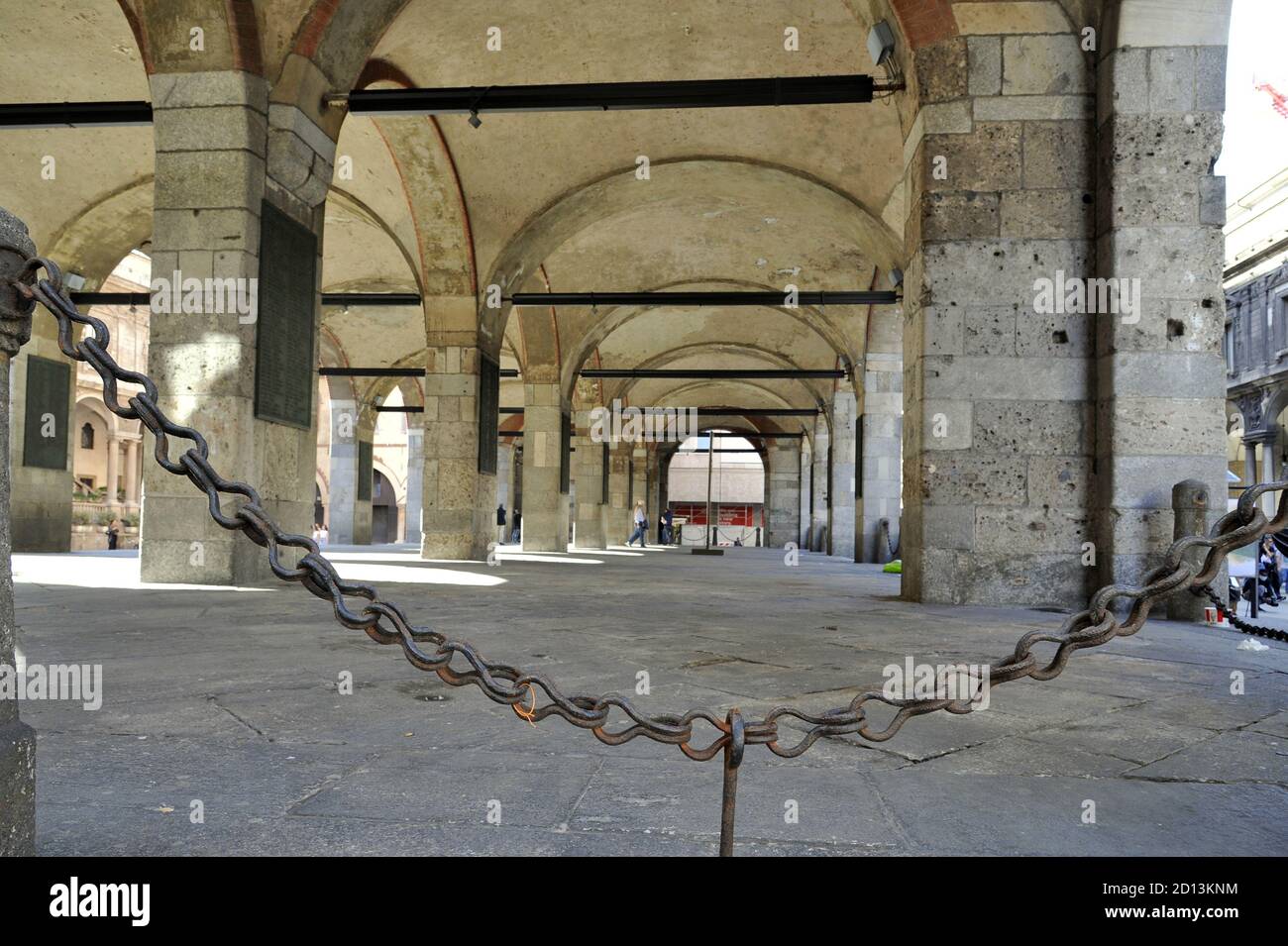 Milan, (Italy), the medieval Merchants Square (Piazza Mercanti) in the ...