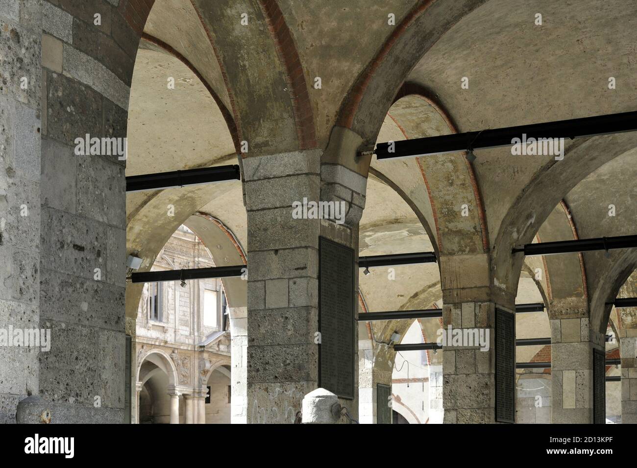 Milan, (Italy), the medieval Merchants Square (Piazza Mercanti) in the ...