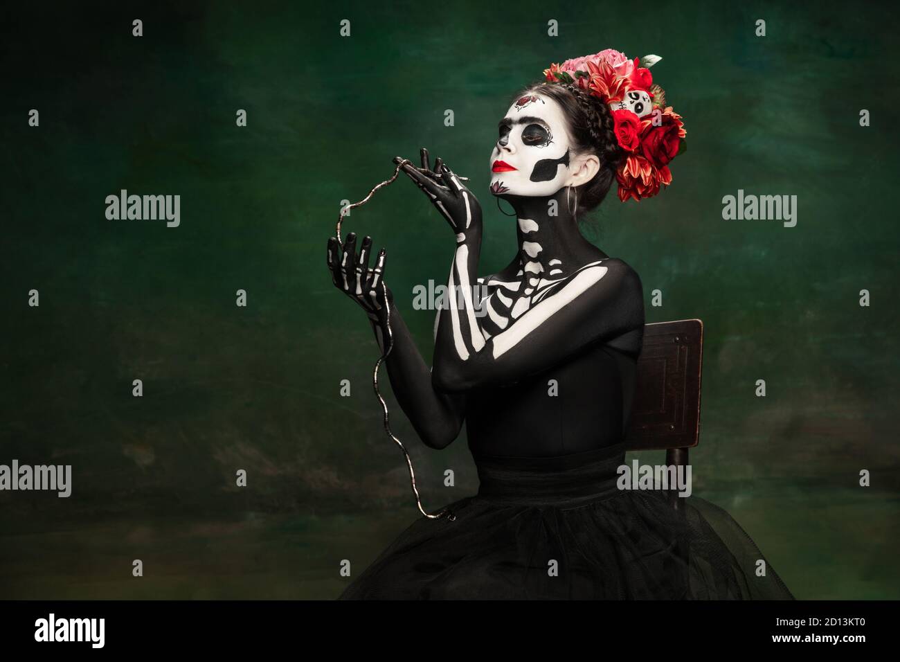 Snake queen. Young girl like Santa Muerte Saint death or Sugar skull ...