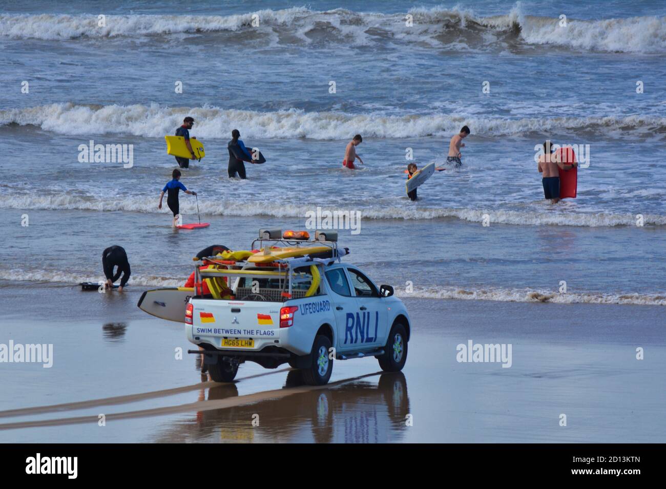 Rest Bay beach in Wales during pandemic times Stock Photo - Alamy