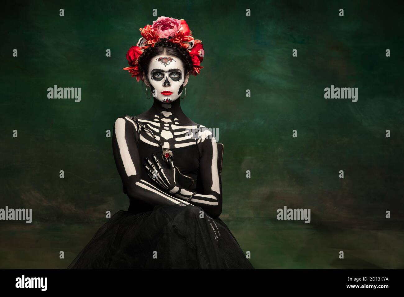 Snake queen. Young girl like Santa Muerte Saint death or Sugar skull ...