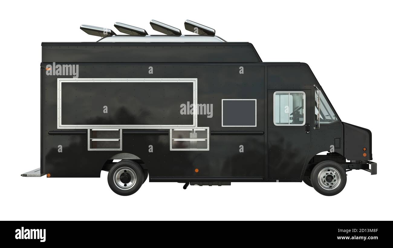 Food car eatery on wheels, side view. 3D isolated white background ...