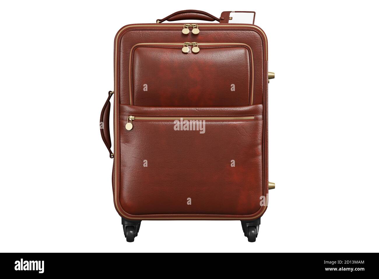 Suitcase travel leather luggage for travel, front view. 3D isolated ...