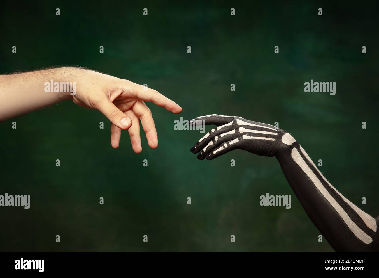 Hand of Santa Muerte, Saint death or Sugar skull with bright make-up ...