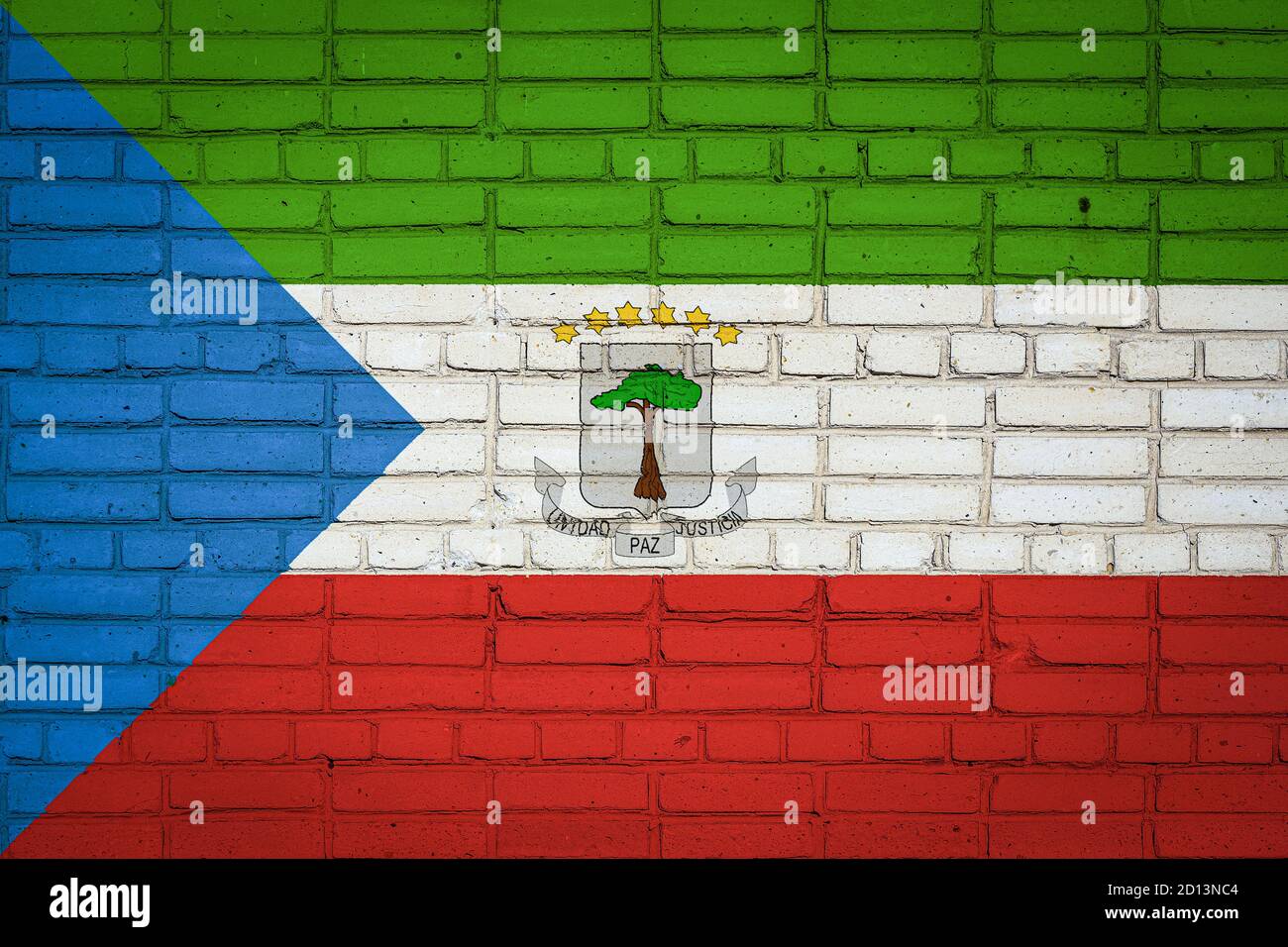 National flag of Equatorial Guinea depicting in paint colors on an old ...