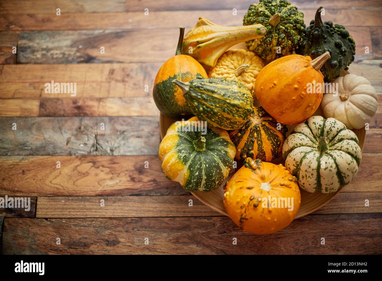Decoration made from small pumpkins. Colored pumpkins in different ...