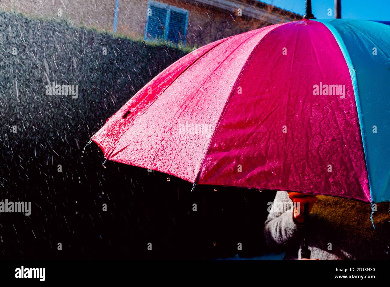 Colorful umbrella wet by heavy rain Stock Photo - Alamy