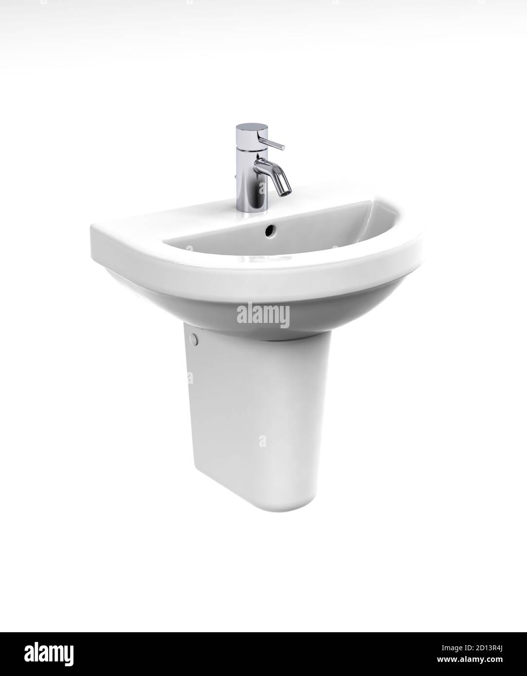 White wash basin with faucet, siphon and waste set isolated on white ...