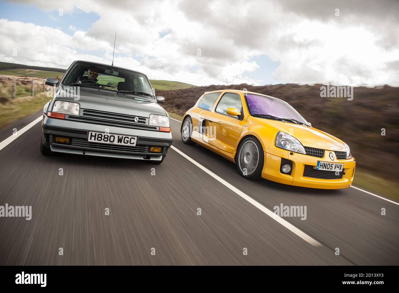 A Renault Clio mk 1 GT Turbo and a Renault Clio mk 3 V6 during a ...