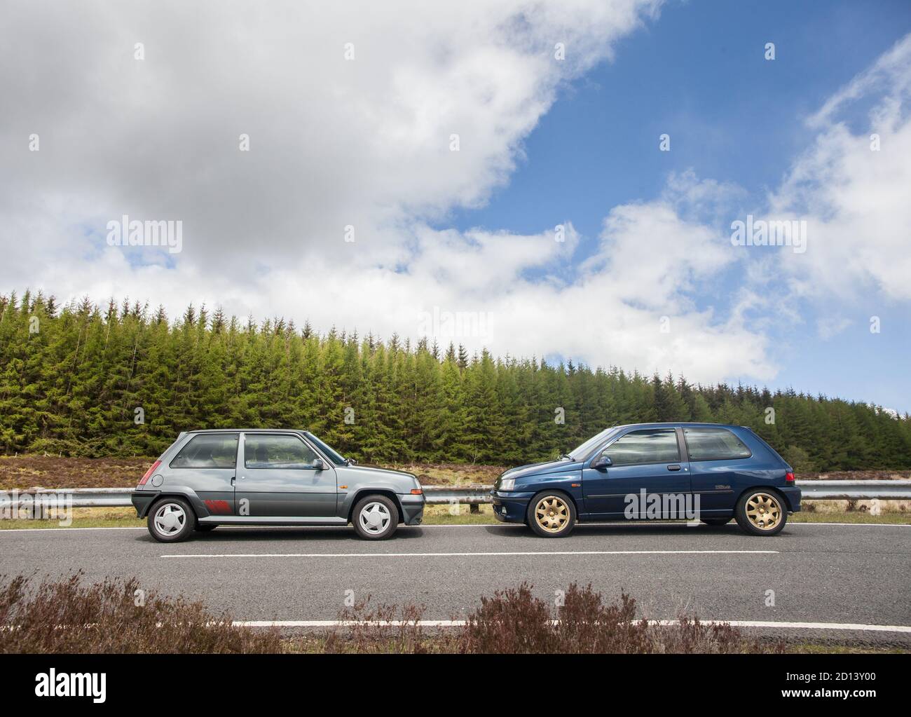 A Renault Clio mk 1 GT Turbo and a Renault Clio mk 2 Williams during a ...