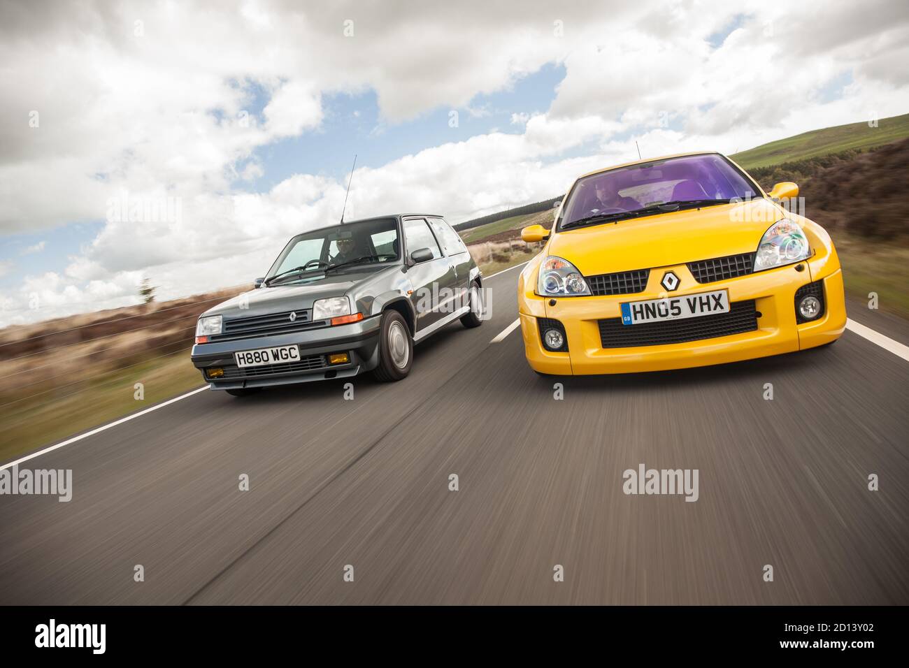 A Renault Clio mk 1 GT Turbo and a Renault Clio mk 3 V6 during a ...