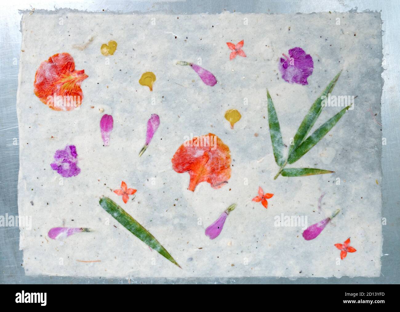 Hand made of mulberry paper production by kid decorating with leaves ...