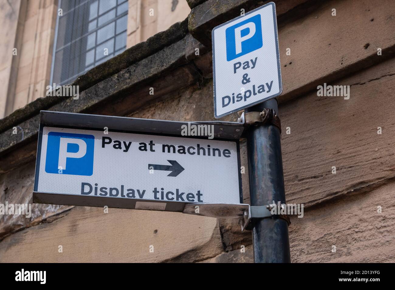 pay and display signs in the city centre inLiverpool July 2020 Stock ...