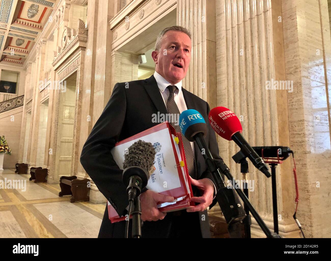 Finance Minister Conor Murphy speaking at a press conference at ...