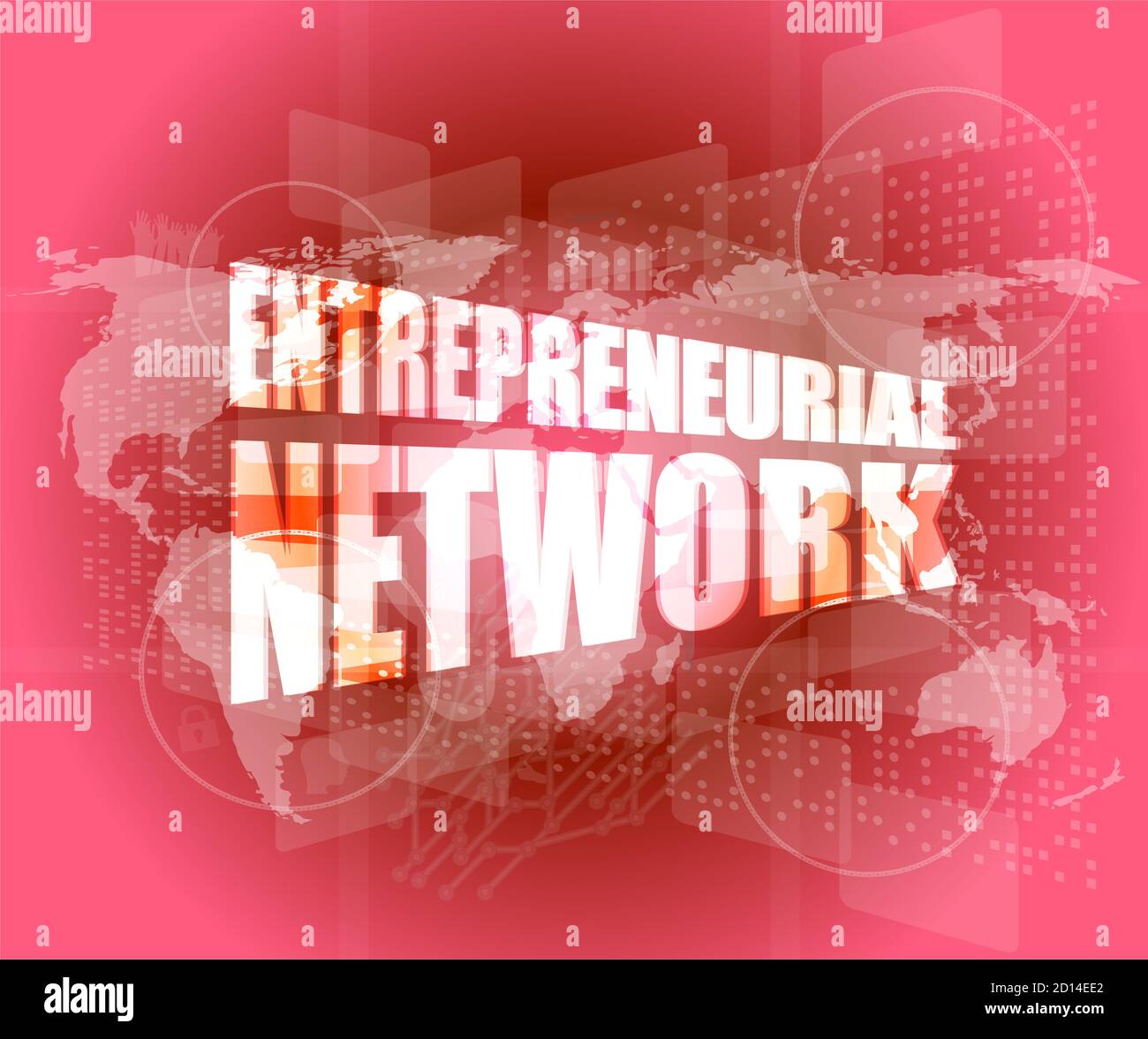 Management concept: entrepreneurial network words on digital screen ...