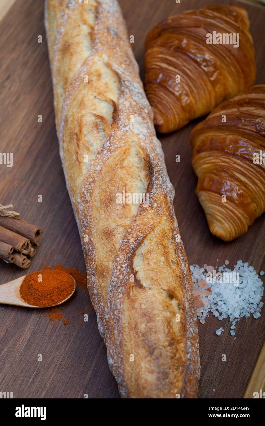French fresh croissants and artisan baguette tradition Stock Photo - Alamy
