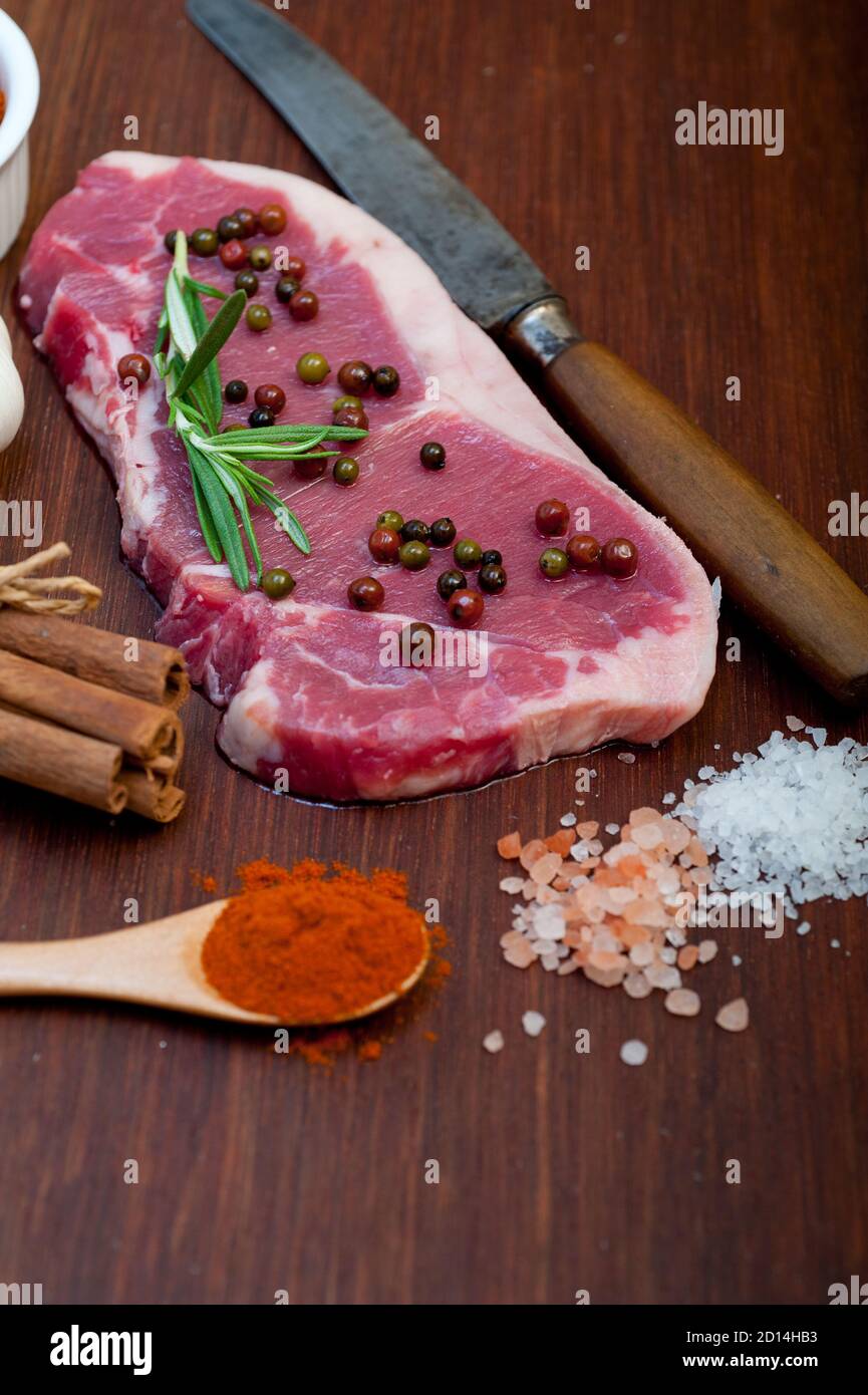 raw uncooked ribeye beef steak butcher selection Stock Photo - Alamy
