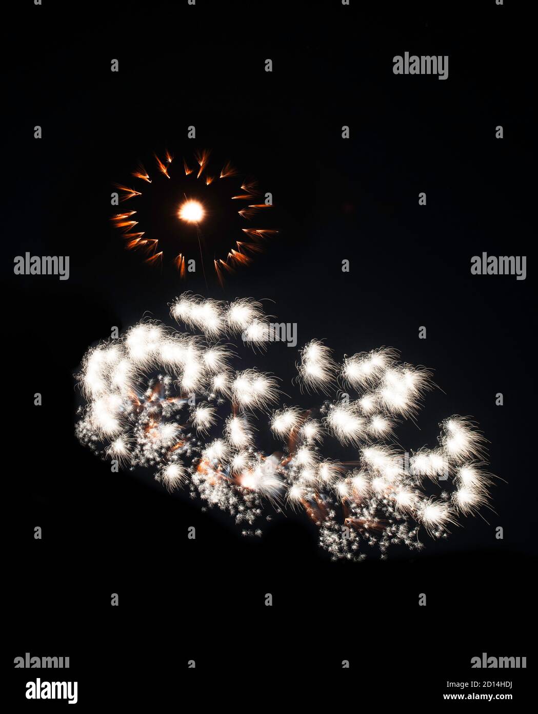 Amazing colourful fireworks explosion isolated in dark background, red ...