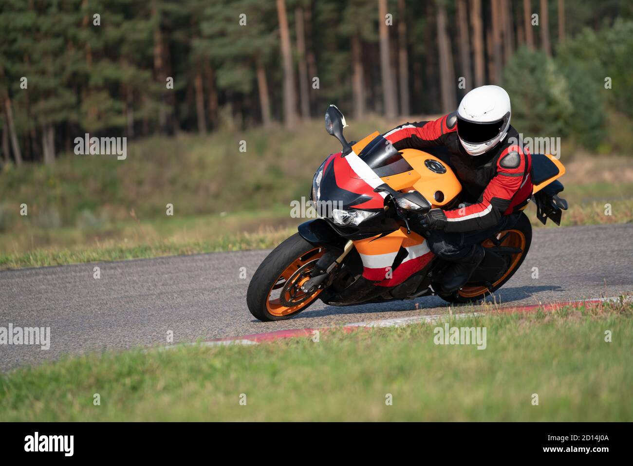 Fast Motorcycle road riding. having fun driving the empty highway on a ...