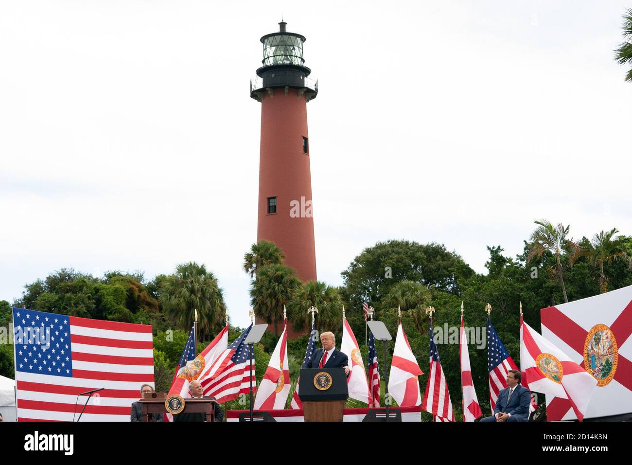 President Donald J. Trump addresses the public at the Jupiter Inlet ...