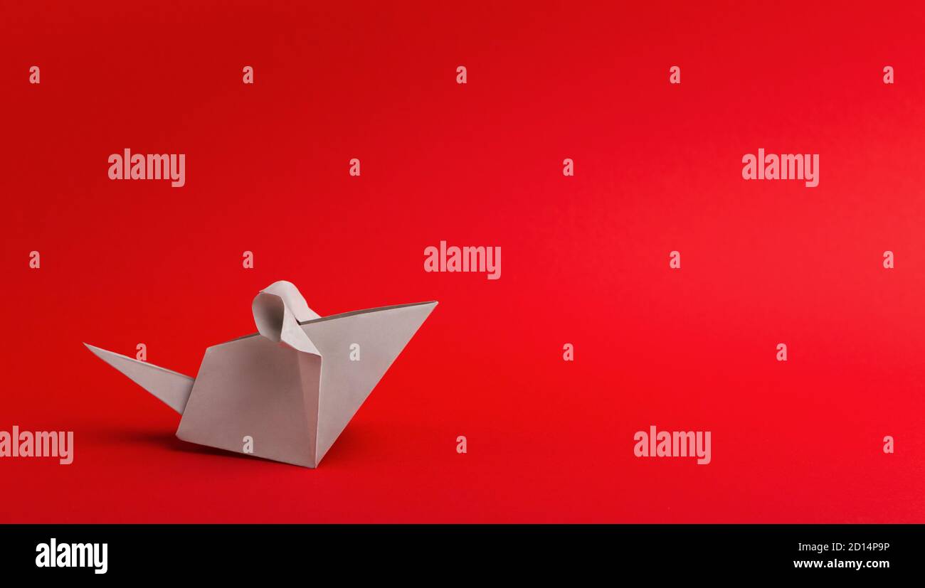 Origami of rat for Chinese New Year on bright red background Stock ...