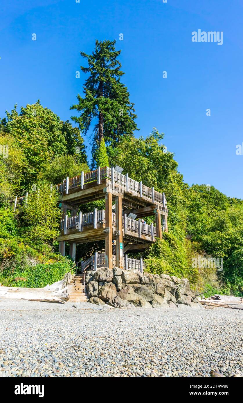 A scene of wooden shoreline stairs in Normandy Park, Washington Stock ...