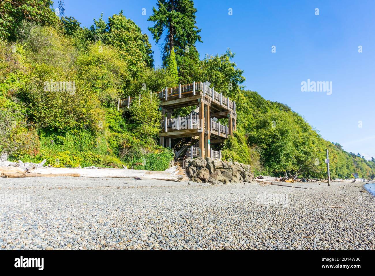 A scene of wooden shoreline stairs in Normandy Park, Washington Stock ...