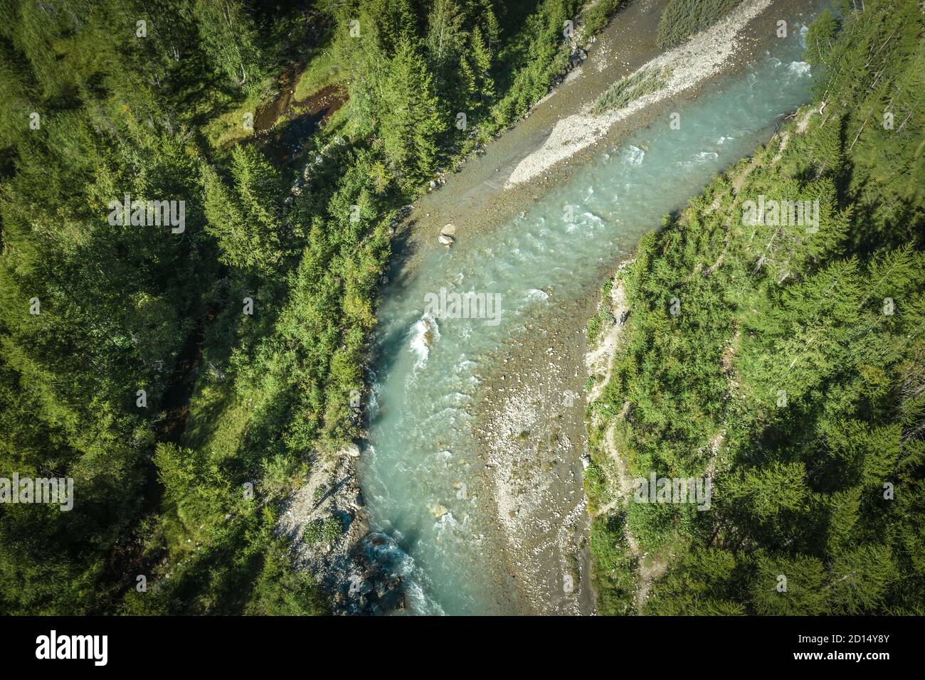 Pristine Alpine River Aerial Vista. Val Ferret in Northern Italy Region ...