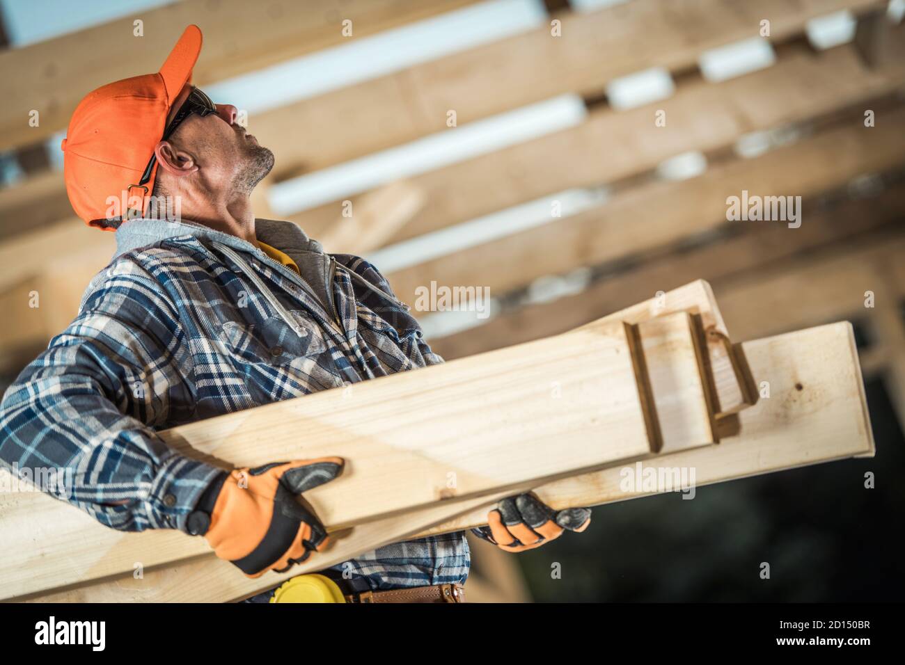 Construction Site Theme. Wooden House Structure Frame Work Job ...