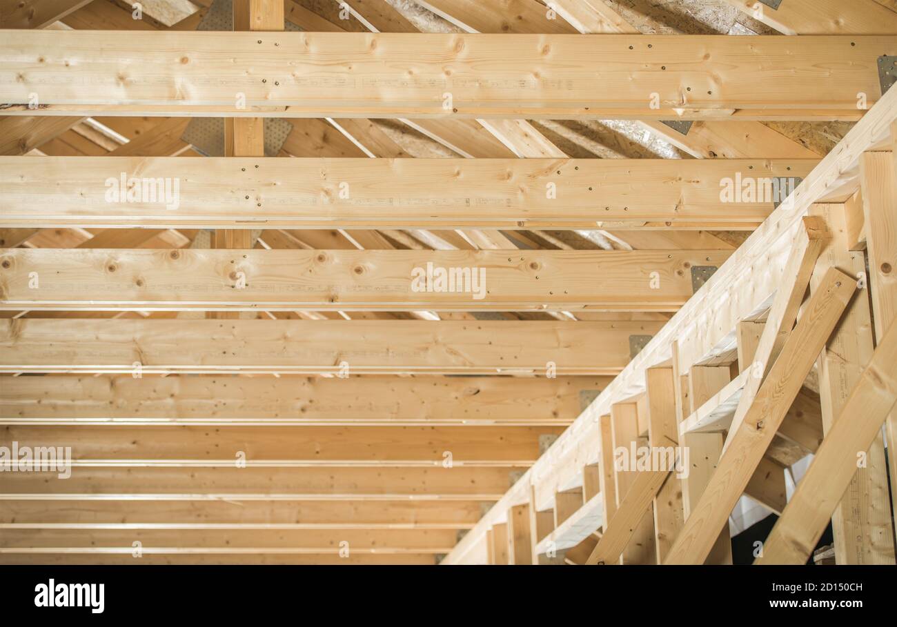 Wooden Beams Newly Builded House Skeleton Structure Construction ...