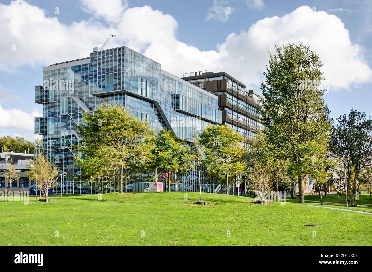 Delft, The Netherlands, October 4, 2020: the campus of Delft University of Technology on a sunny ...