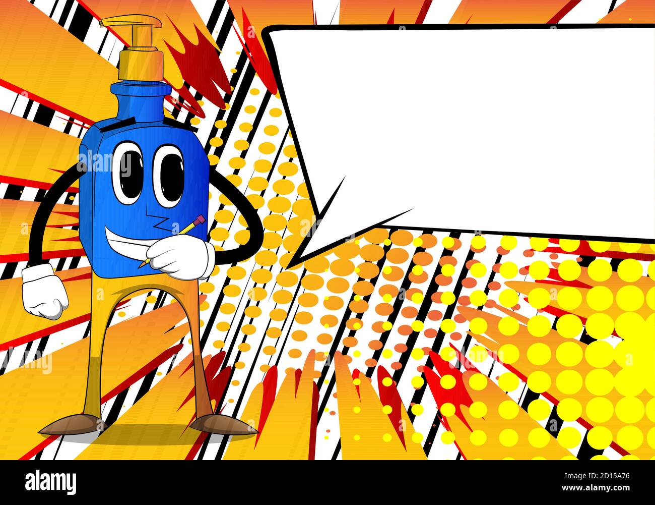 Cartoon bottle of hand sanitizer gel for hygiene with face writing with ...