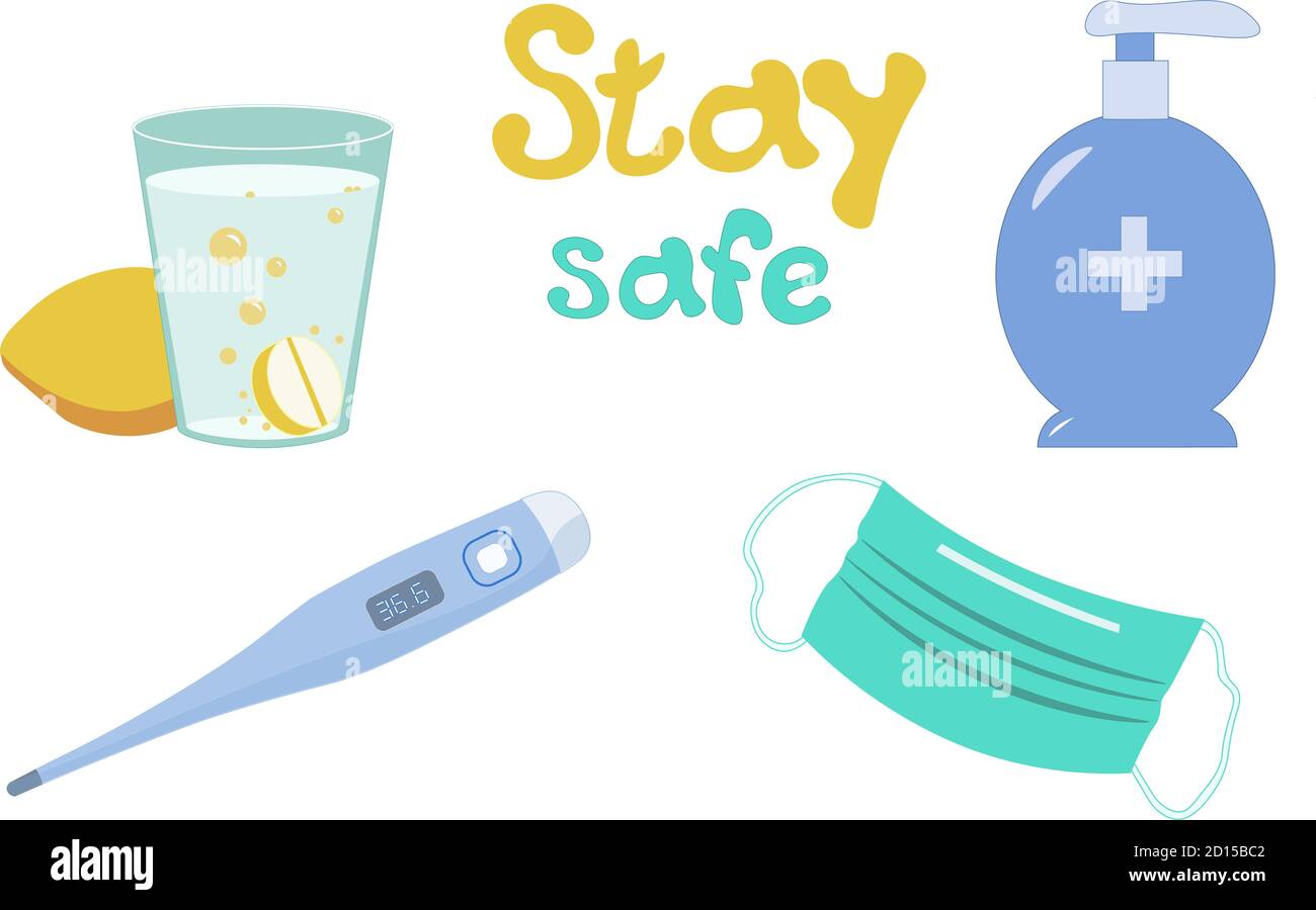 Stay safe medicine banner set in blue colors Stock Photo - Alamy