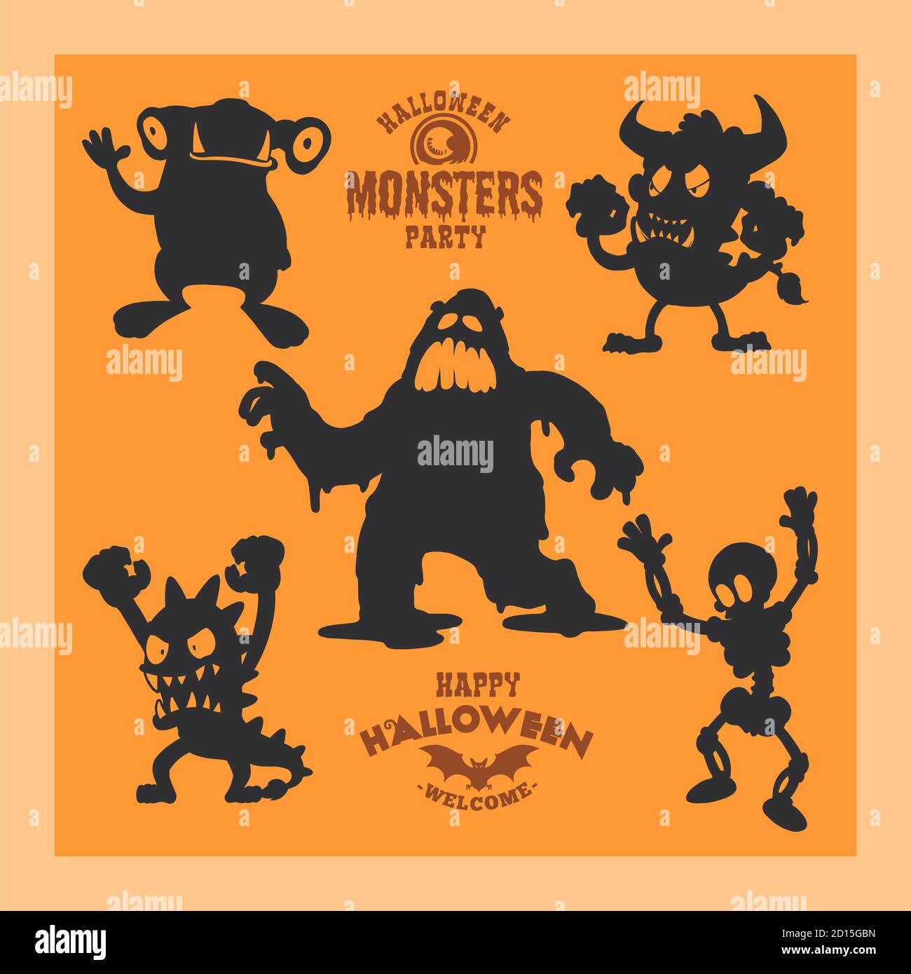 Set of monsters for Halloween. A collection of black silhouettes of ...