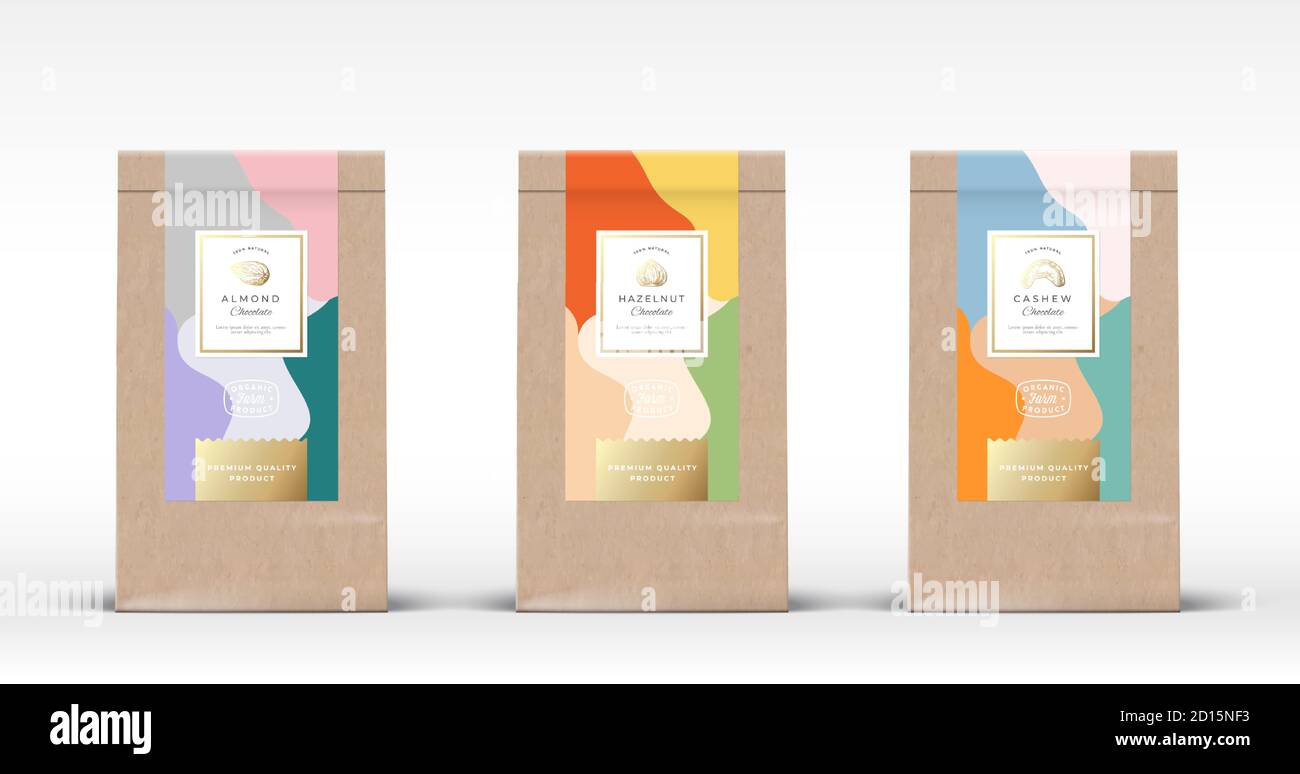 Craft Paper Bag with Nuts Chocolate Labels Set. Abstract Vector ...