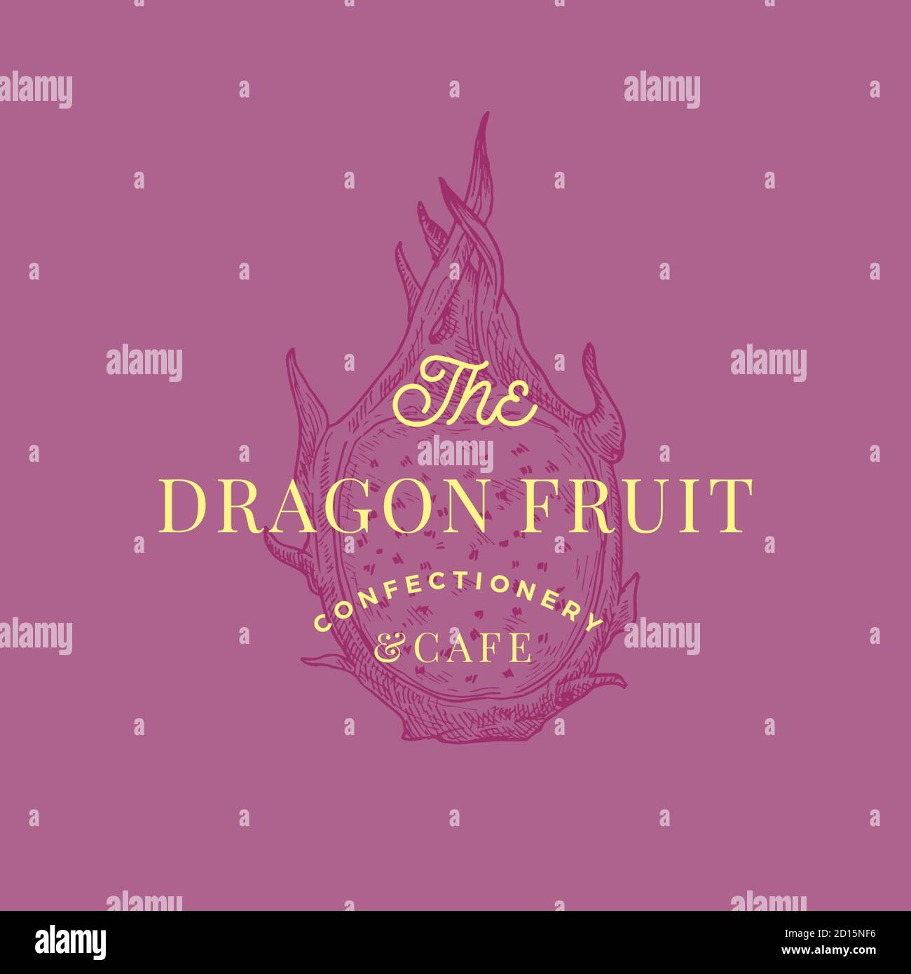 Dragon Fruit Cafe Abstract Vector Sign, Symbol or Logo Template. Hand ...