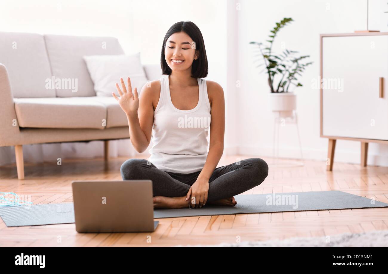 Woman exercising home recording hi-res stock photography and images - Alamy