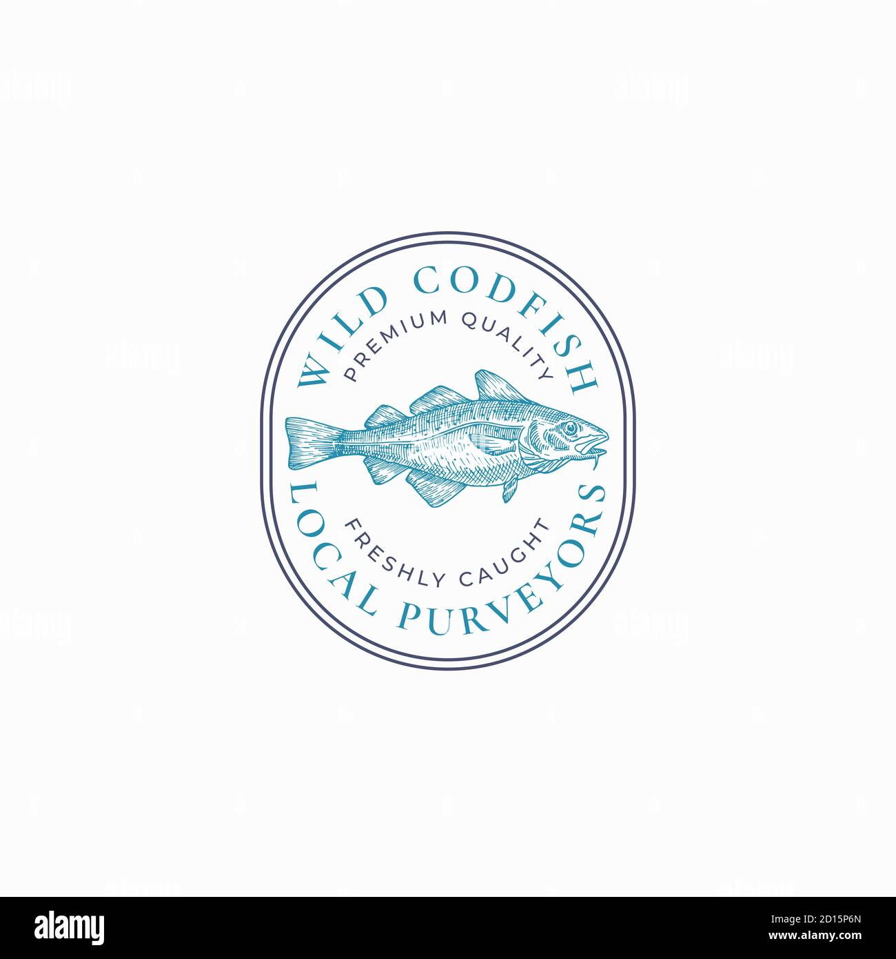 Fish Vintage Frame Badge or Logo Template. Hand Drawn Wild Ocean Cod ...