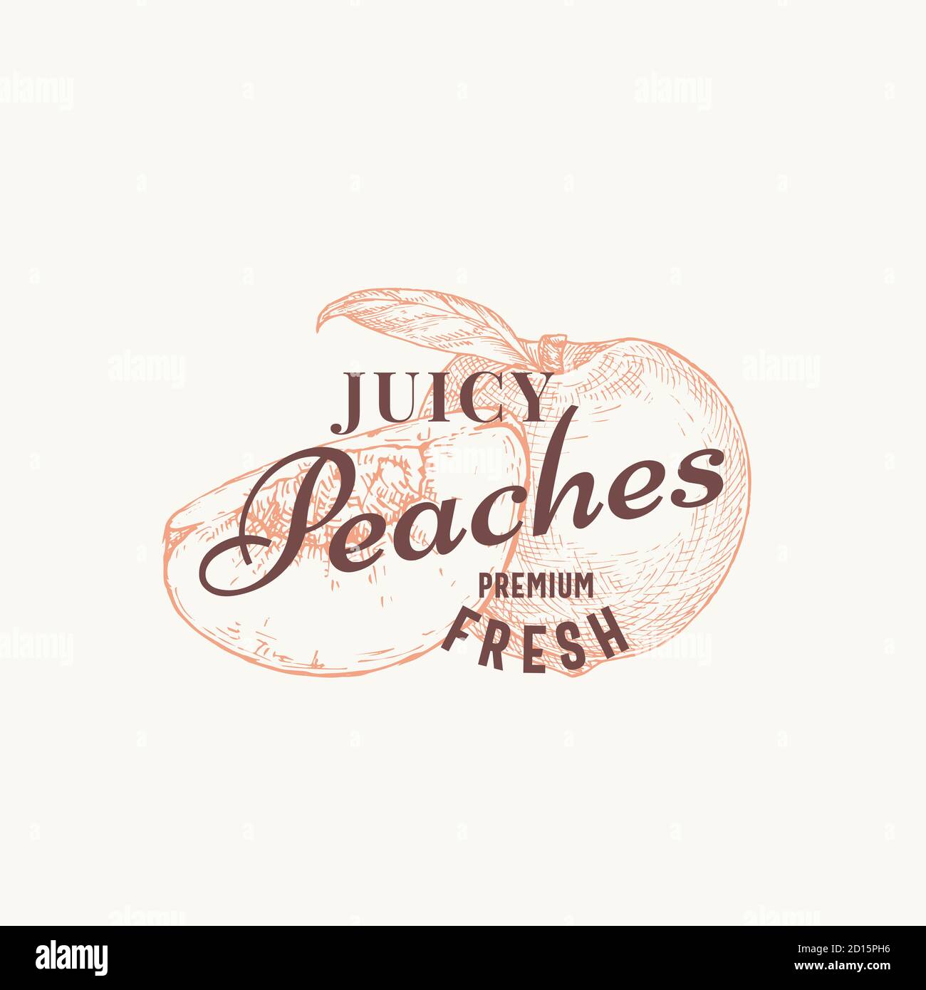 Peaches Abstract Vector Sign, Symbol or Logo Template. Hand Drawn Peach ...