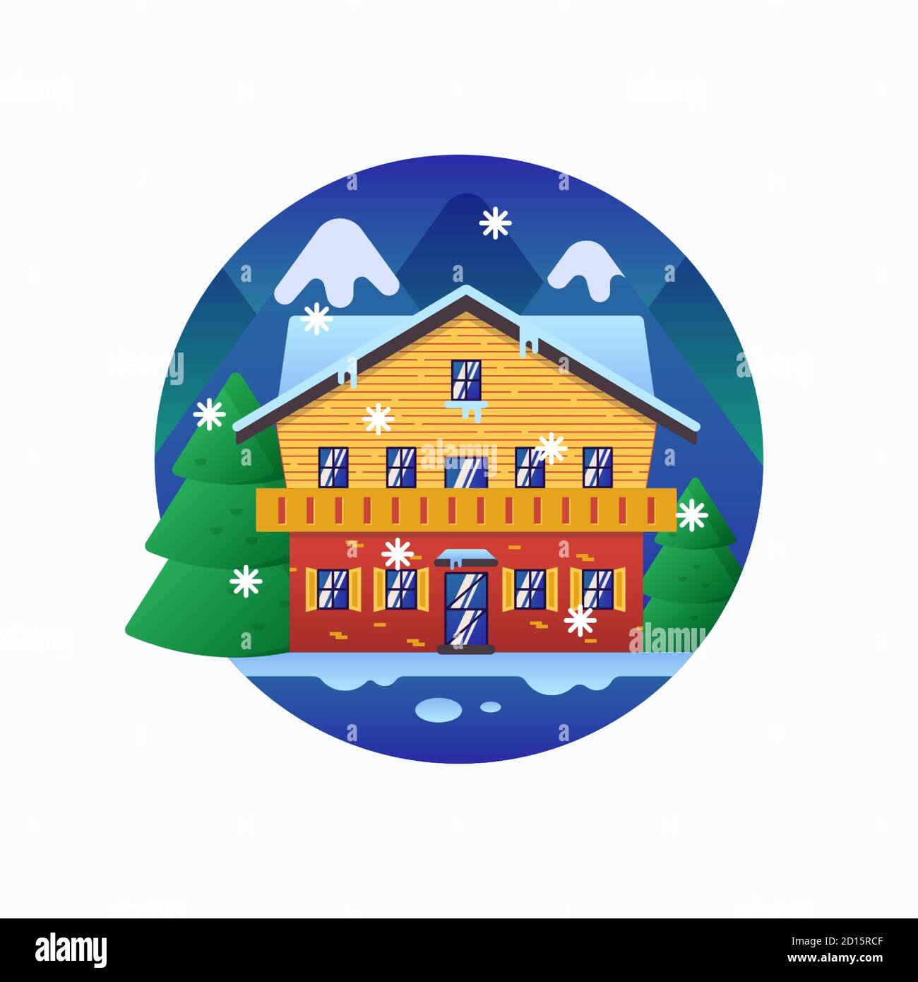 Alpine Snowboard Resort Hotel. Vector Flat Style Illustration with ...