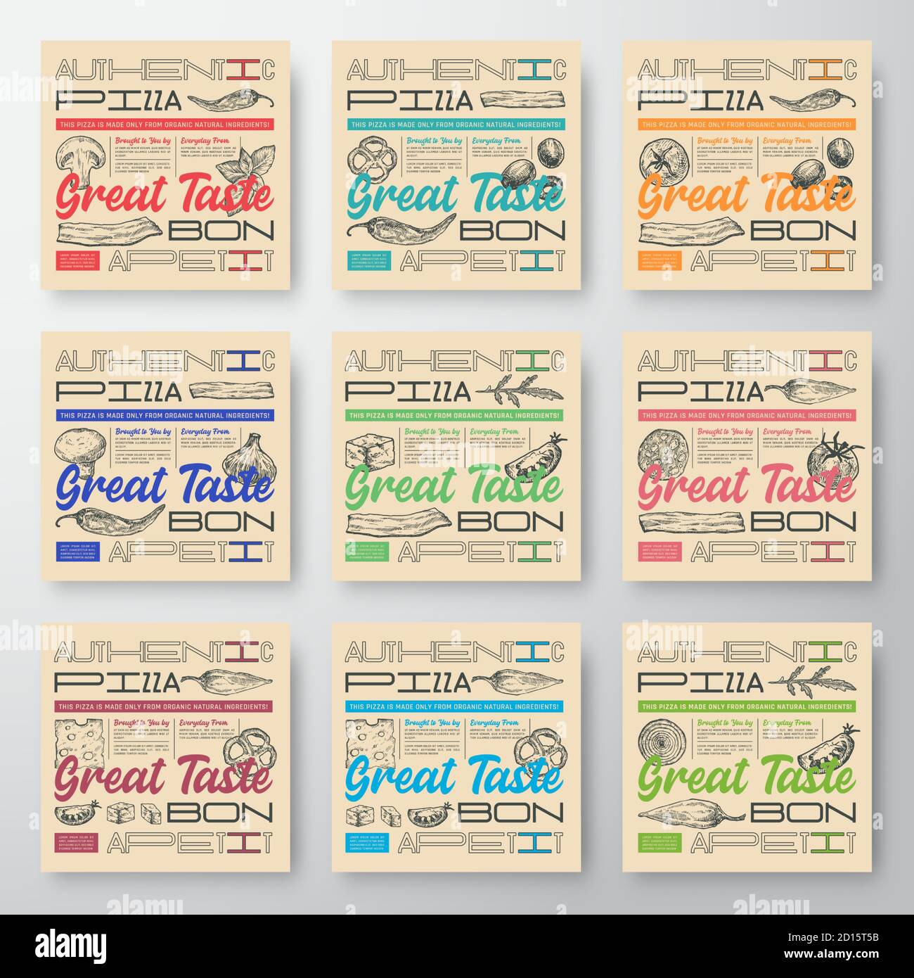 Premium Quality Pizza Labels Set. Abstract Vector Food Packaging Design ...