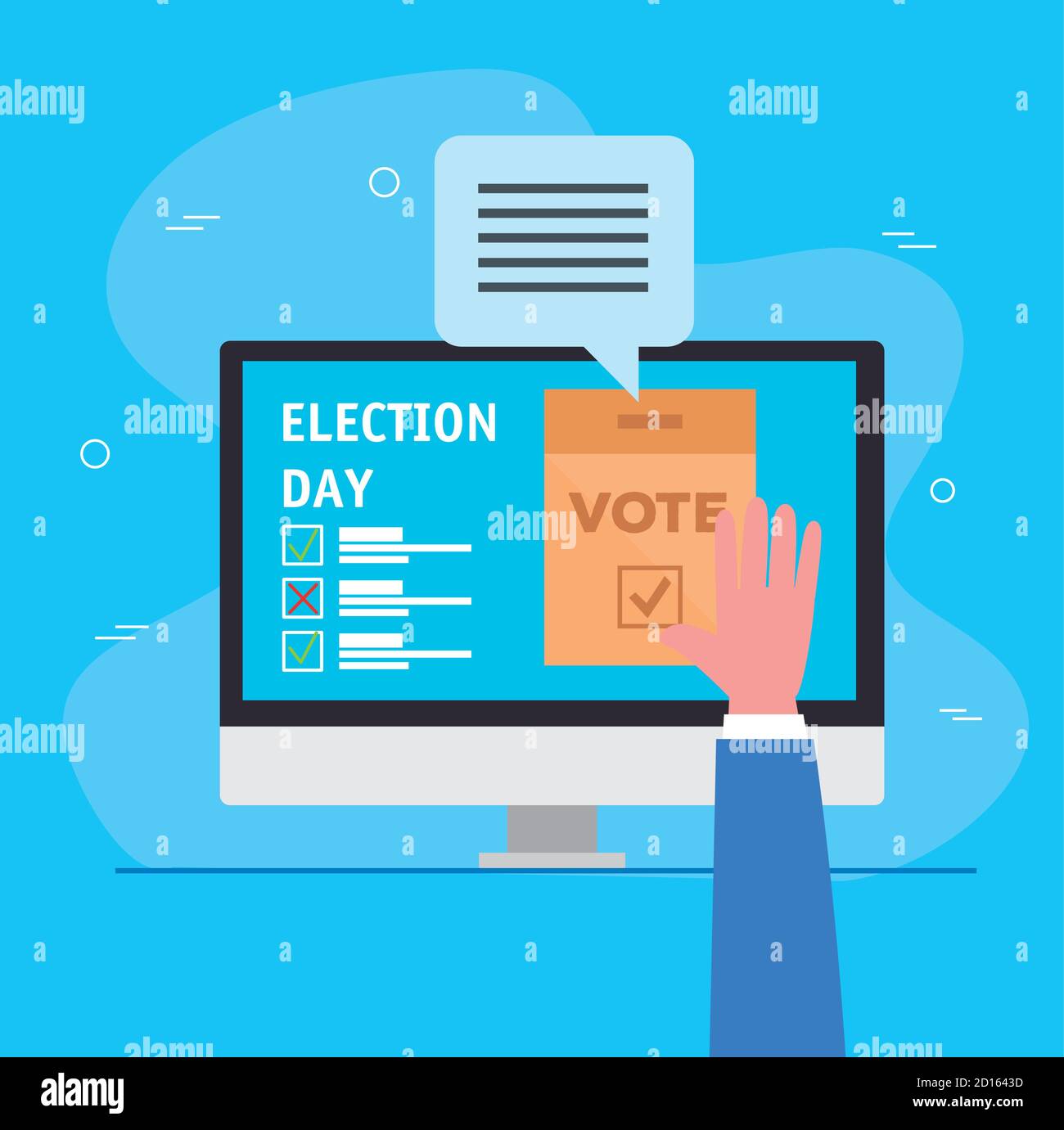 Elections day and vote box with bubble on computer vector design Stock ...