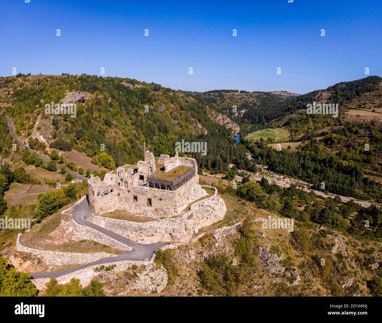 France, Haute Loire, Goudet, Beaufort castle (aerial view Stock Photo ...
