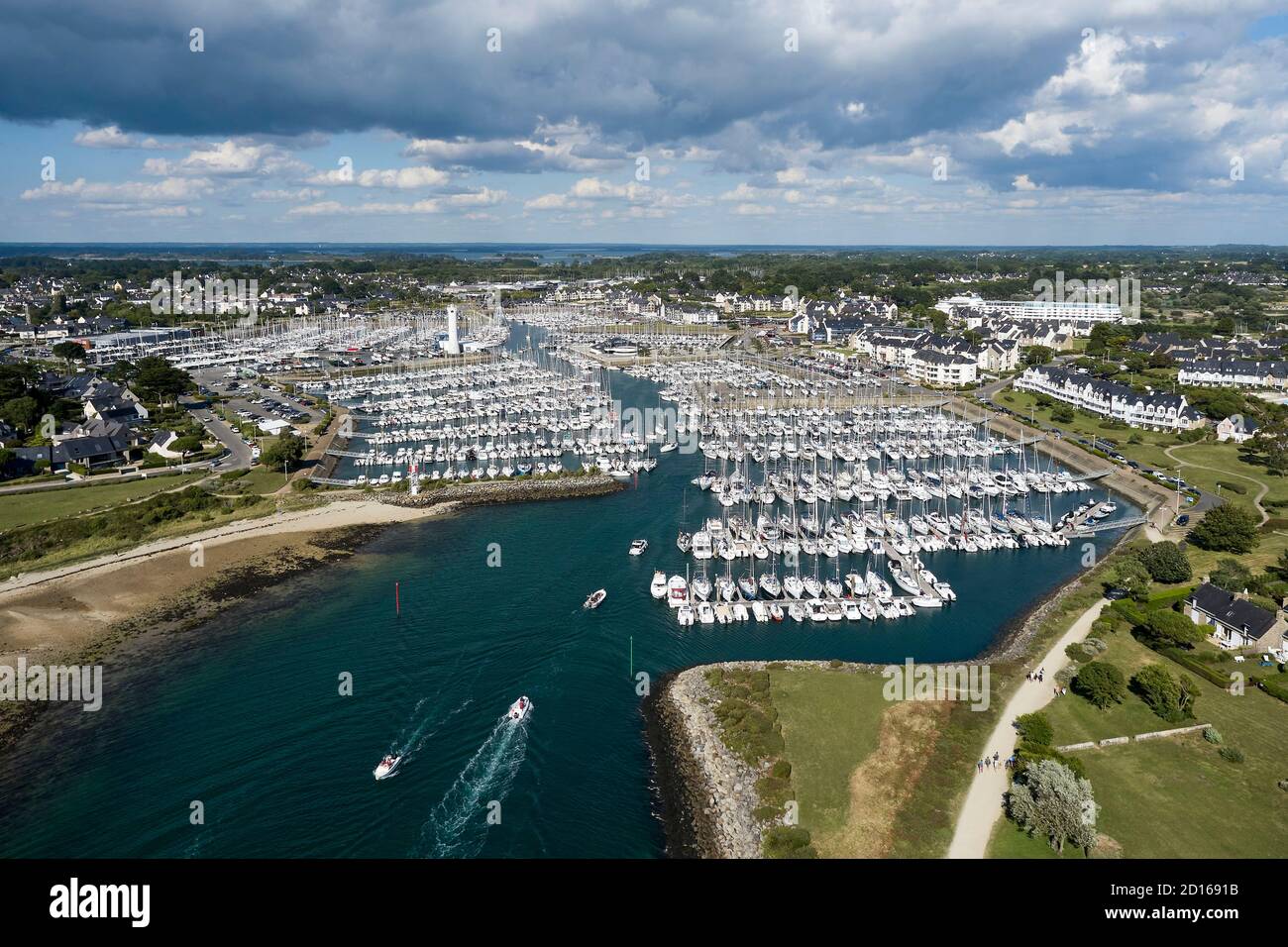 France, Morbihan, Golfe du Morbihan, Presqu'ile de Rhuys, Arzon, Le Crouesty marina (aerial view ...