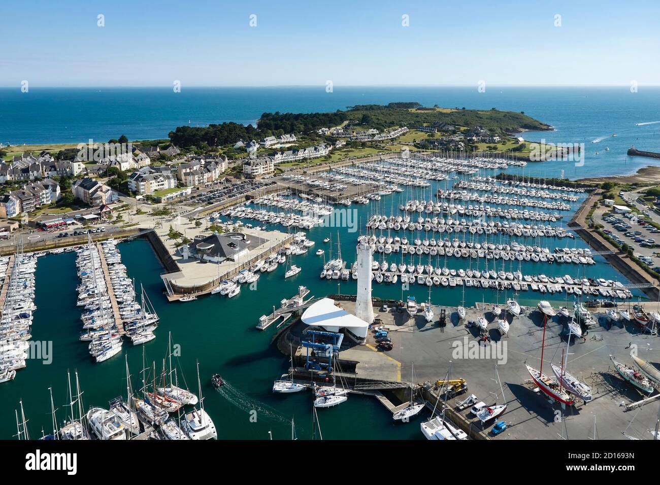 France, Morbihan, Golfe du Morbihan, Presqu'ile de Rhuys, Arzon, Le Crouesty marina (aerial view ...