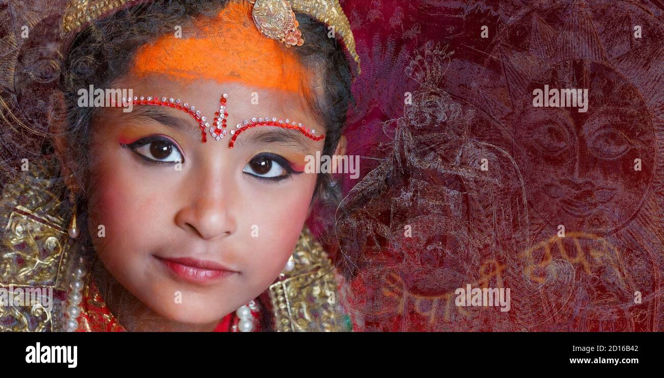 Nepal, Bagmati zone, Bhaktapur, young girl during Bel Bibaha ceremony ...