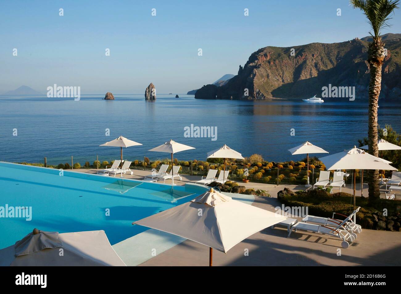 Italy, Sicily, Aeolian islands, Vulcano, infinity pool of the hotel ...