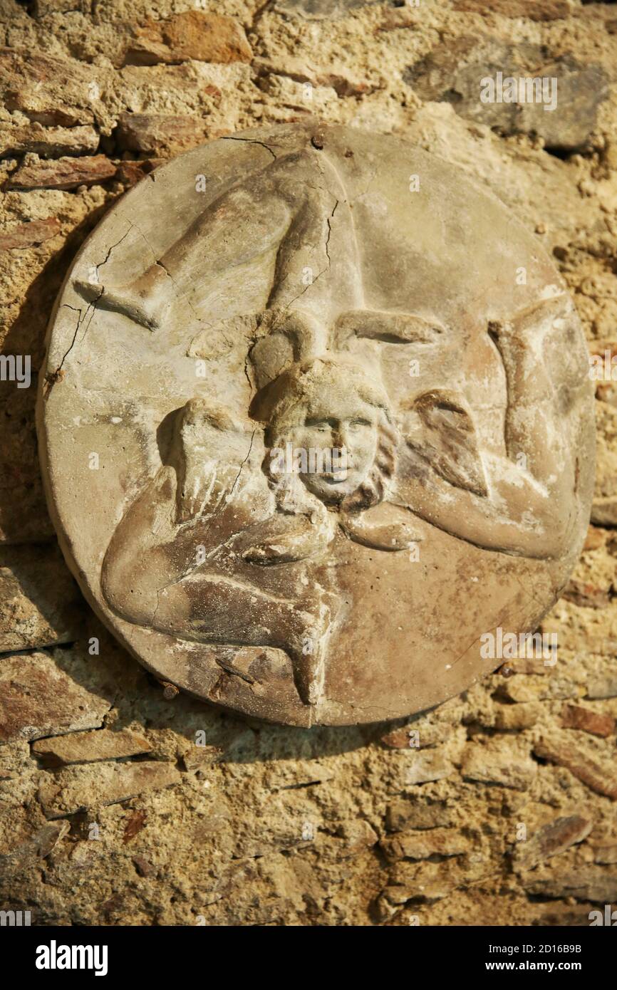 Italy, Sicily, Taormina, stone triskele, the historical symbol of the ...