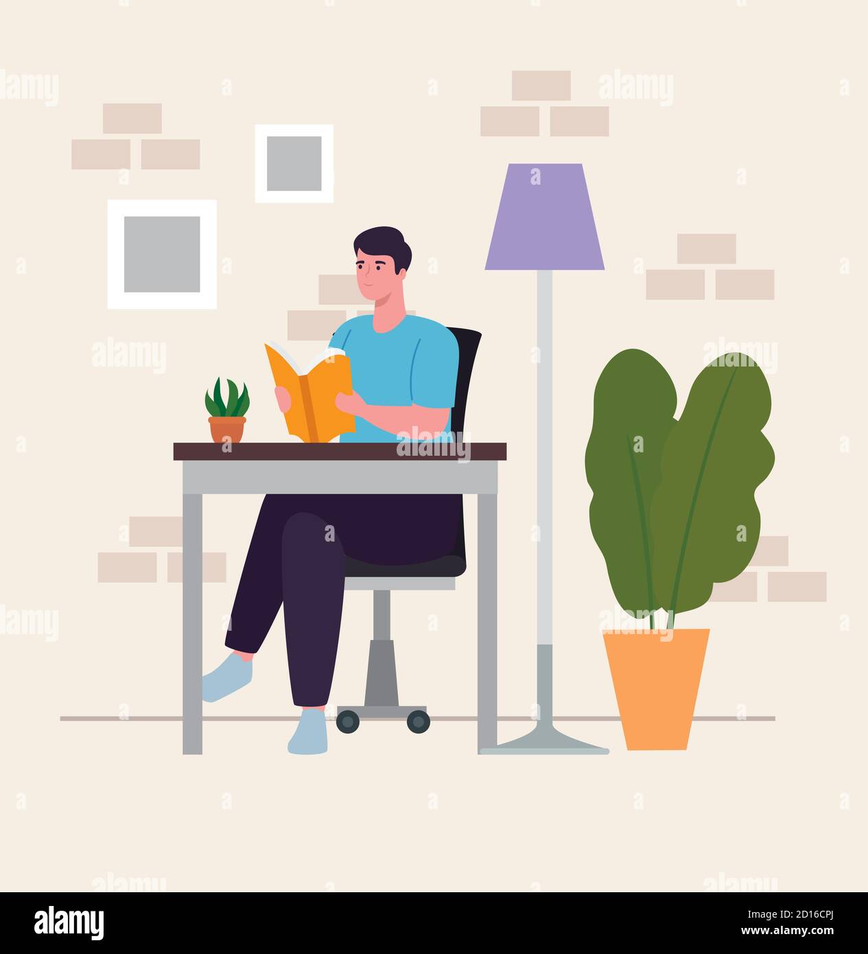 Boy reading at desk Stock Vector Images - Alamy